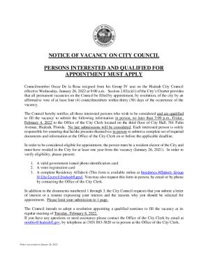 Fillable Online NOTICE OF VACANCY ON CITY COUNCIL PERSONS INTERESTED ...
