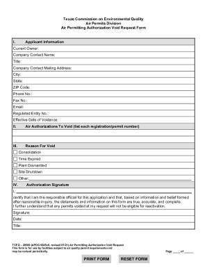 Fillable Online TCEQ-Air Permits Division- Air Permitting Authorization Void Request Form ...