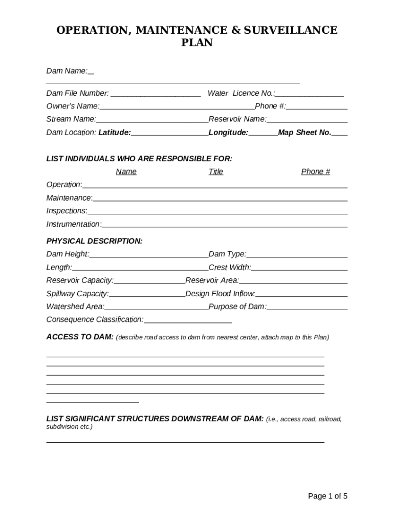 GUIDE FOR PREPARING AN OPERATION, MAINTENANCE AND SURVEILLANCE PLAN Doc ...