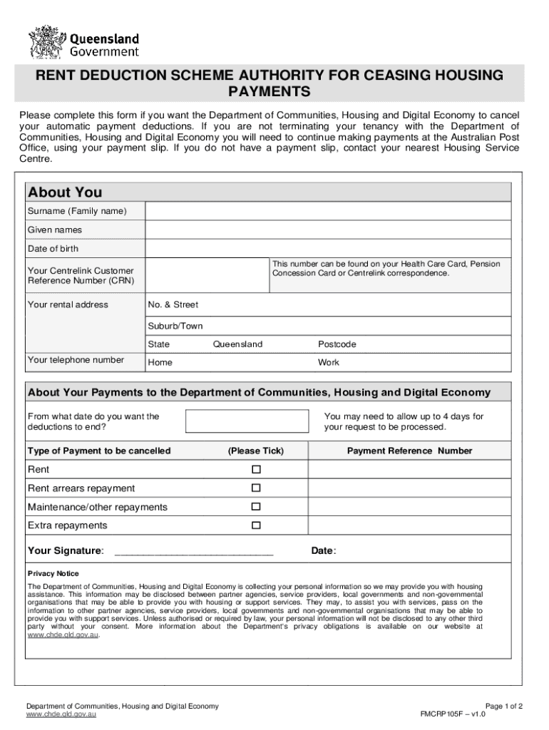 Fillable Online Rent Deduction Scheme Cancellation Request Form ...