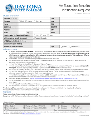 Fillable Online VA Education Benefits Certification RequestVeterans Services Fax Email Print ...
