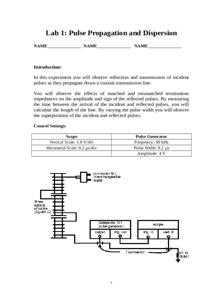 Lab 1: Pulse Propagation and Dispersion - People Doc Template | pdfFiller