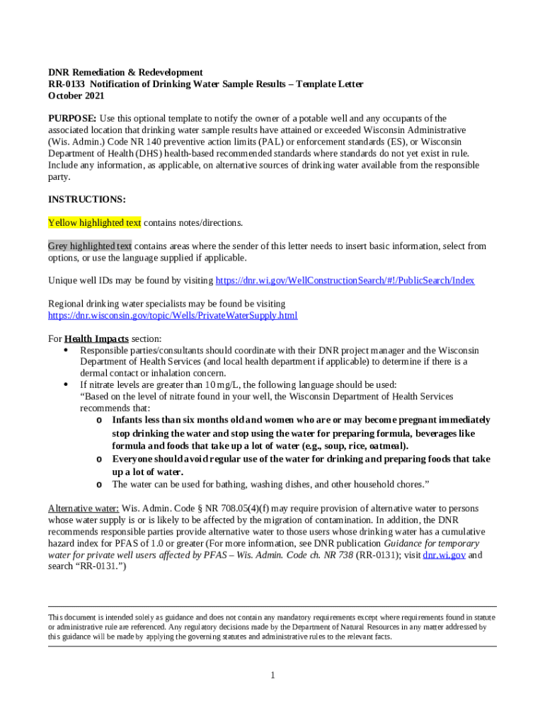 RR Drinking Water Results Notification Template Exceedances. drinking water results - dnr wi Doc ...