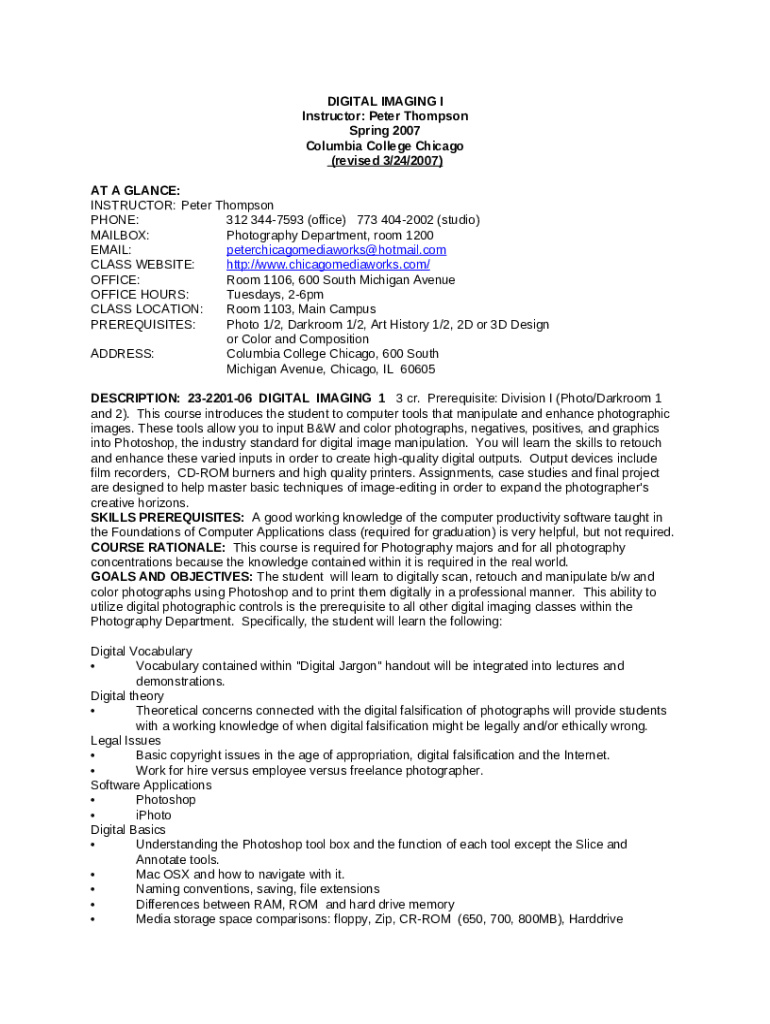 DIGITAL IMAGING II Instructor: Peter Thompson - Chicago Media Works Doc ...