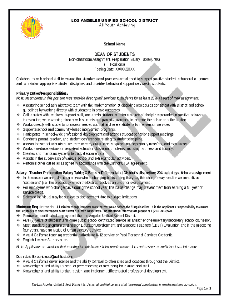 DEAN OF STUDENTS Doc Template | pdfFiller