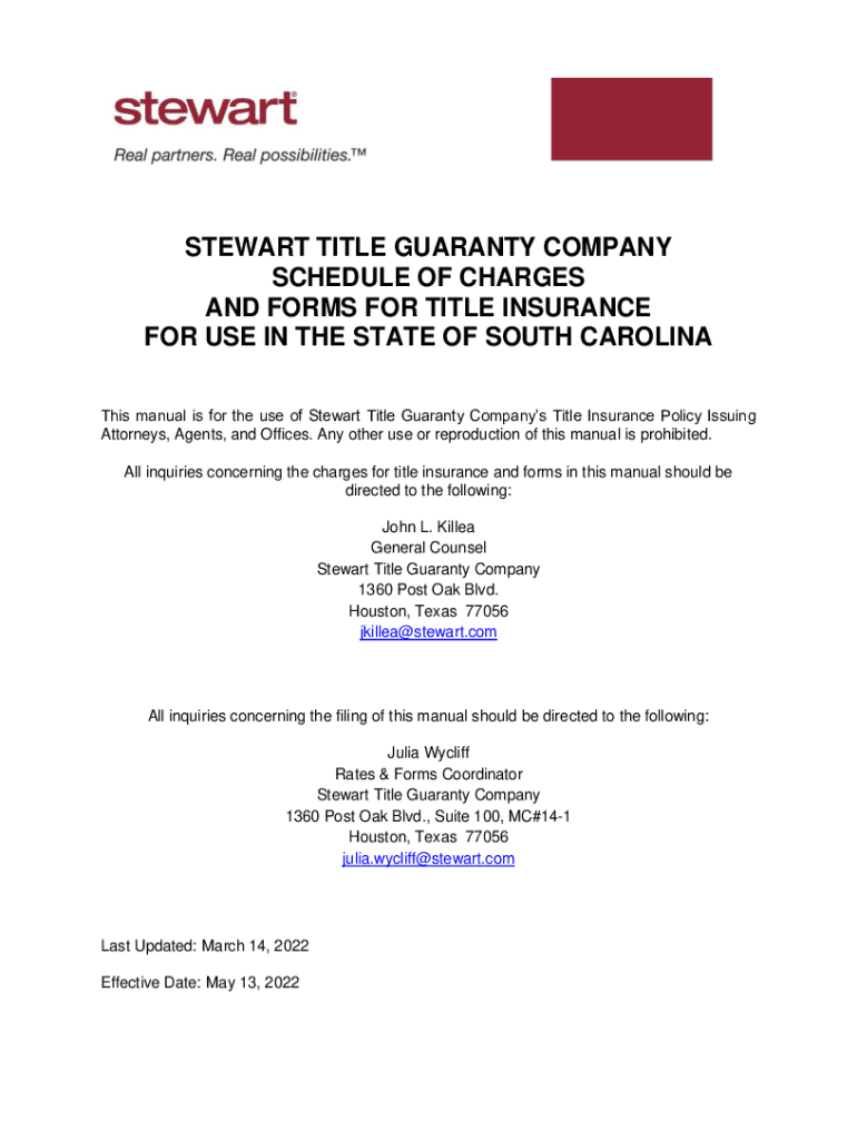 Fillable Online STEWART TITLE GUARANTY COMPANY SCHEDULE OF CHARGES AND ...