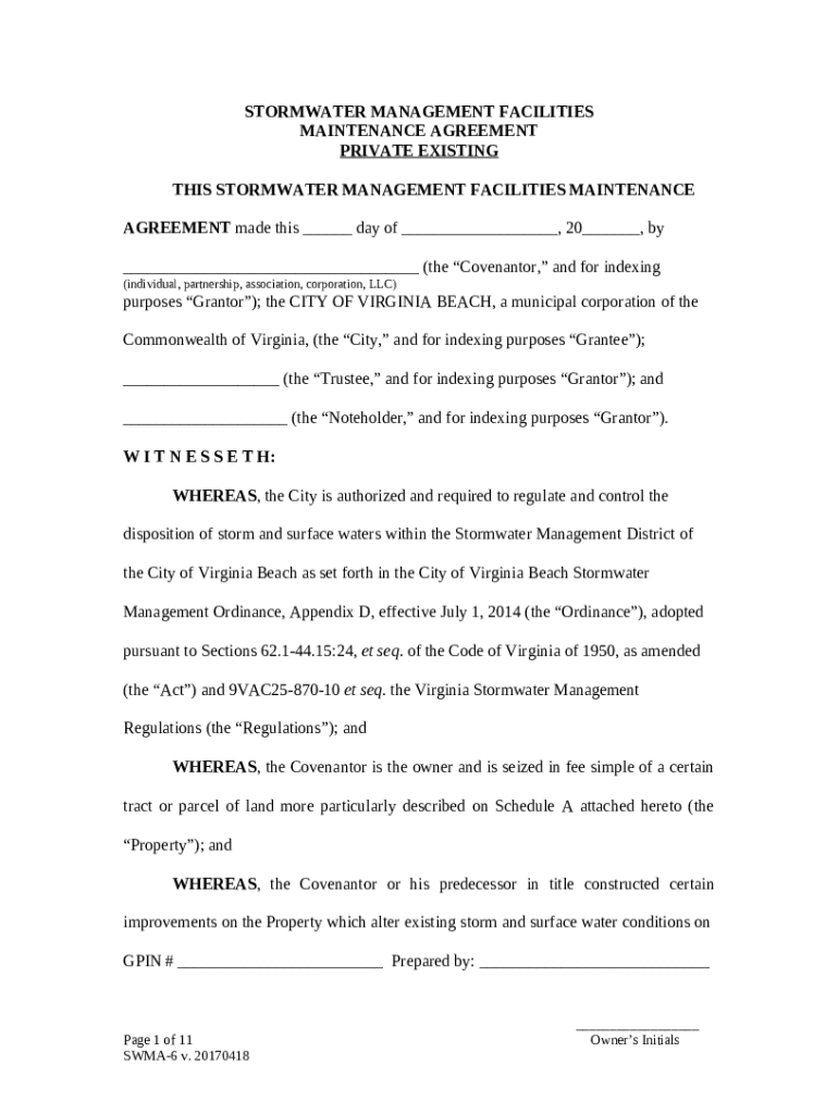 MAINTENANCE AGREEMENT for STORMWATER MANAGEMENT FACILITIES (located on ...