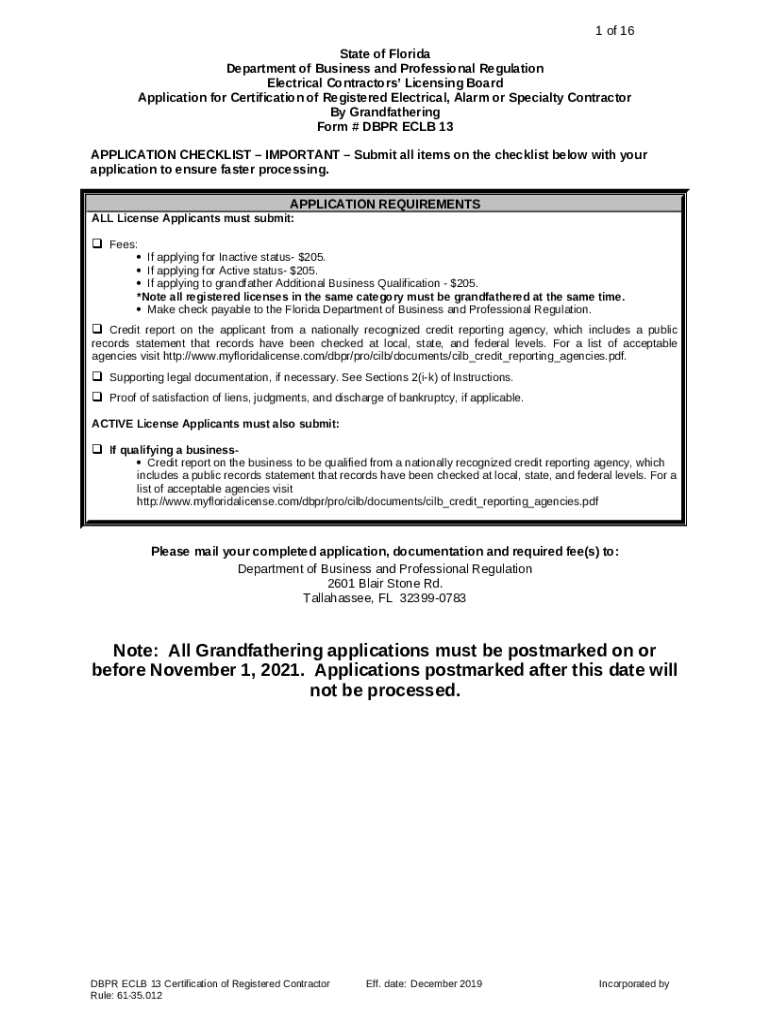 DBPR ECLB 13 - Grandfathering - FLRules Doc Template | pdfFiller