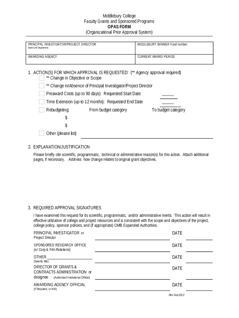 Prior Approval Request - Middlebury College Doc Template | pdfFiller