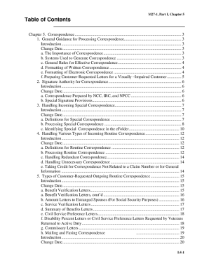 Fillable Online M27-1, Part I, Chapter 5 Table of Contents - benefits ...