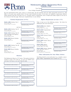 Fillable Online Mathematics Minor Declaration Form Fillable PDF Fax ...