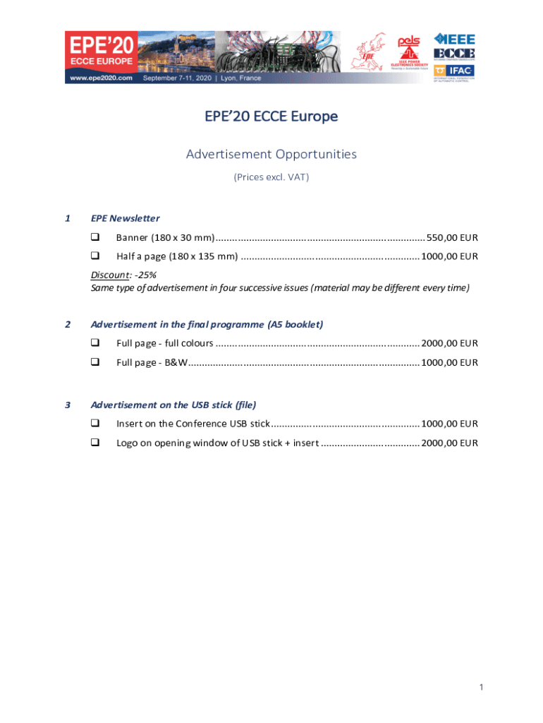 Fillable Online EPE'20 ECCE Europe Advertisement Opportunities Fax Email Print - pdfFiller
