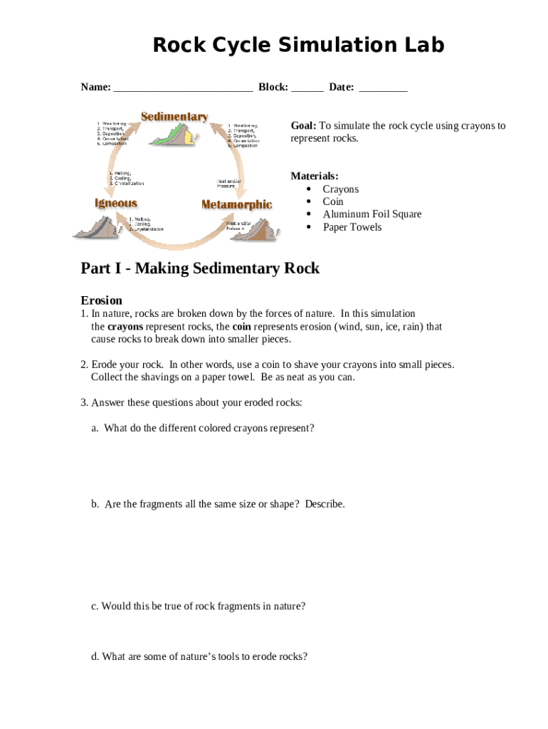 Rock Cycle Simulation Lab - Blank Fillable Template | Fill Out, Print ...