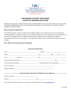Fillable Online PROFESSIONAL ARTIFICIAL INTELLIGENCE CERTIFICATE ...