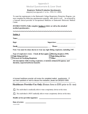 Fillable Online Respirator Medical Evaluation Questionnaire ...