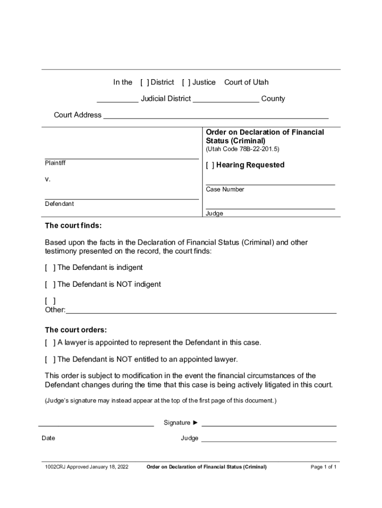 Fillable Online Order on Declaration of Financial Status (Criminal ...