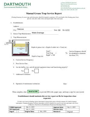 Fillable Online Manual Grease Trap Service Report - Dartmouth Fax Email ...