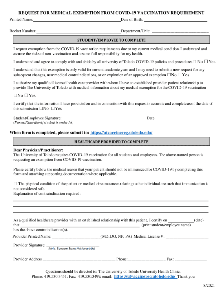 Fillable Online Request for Medical Exemption from COVID-19 vaccination ...