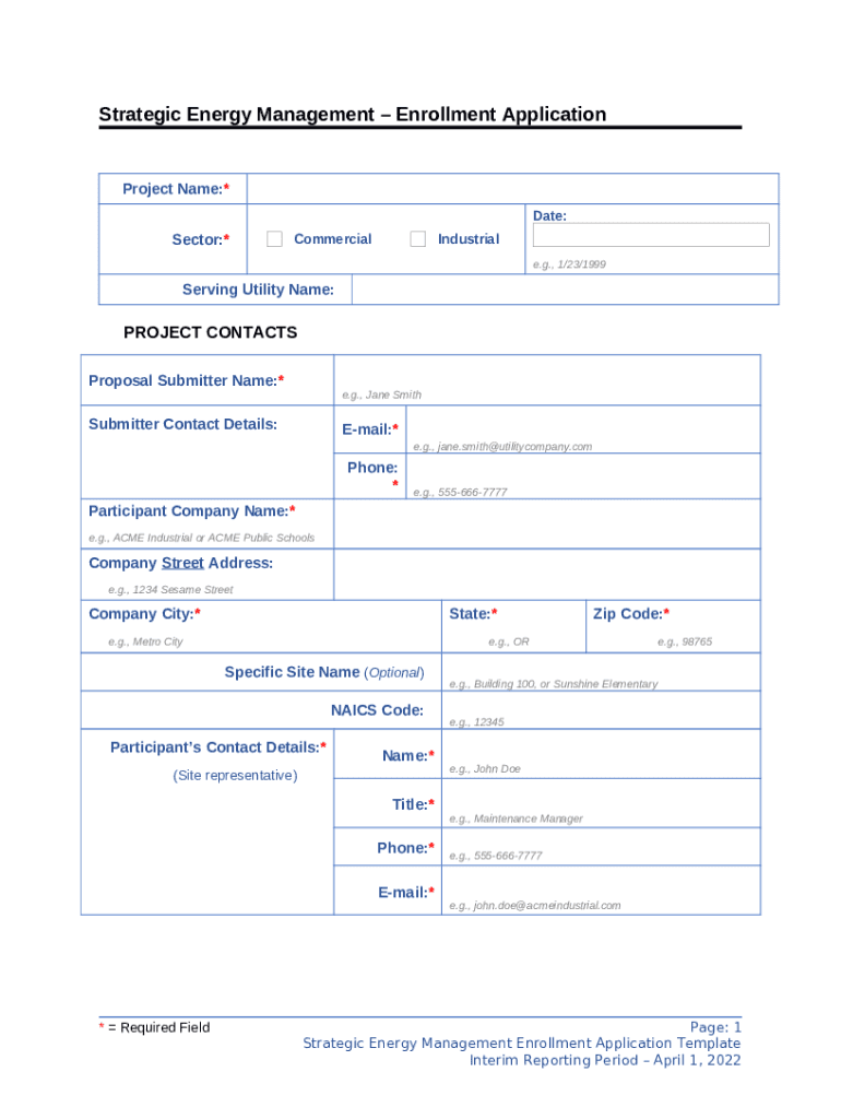 Strategic Energy Management Enrollment Application Doc Template | pdfFiller