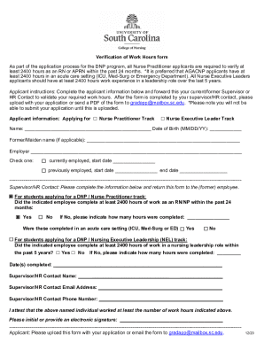 Fillable Online Verification of Work Hours form - University of South Carolina Fax Email Print ...