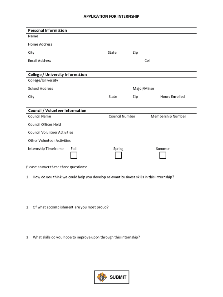 Fillable Online 15+ Internship Application TemplatesFree Sample ...