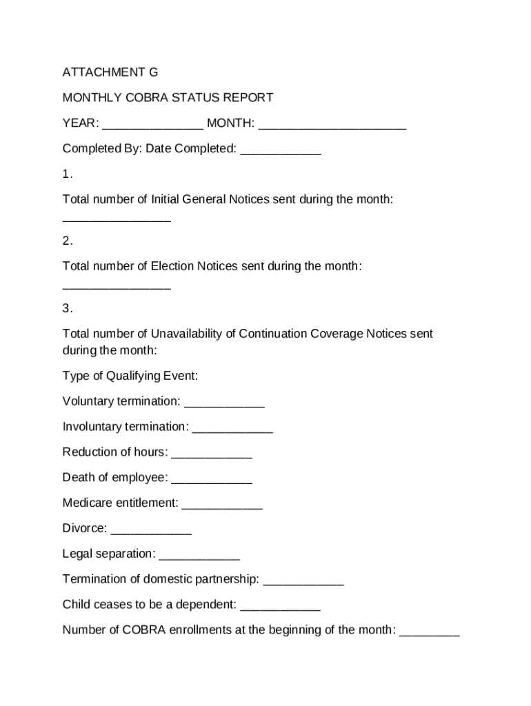 Sample Monthly COBRA Status Report - California Doc Template | pdfFiller