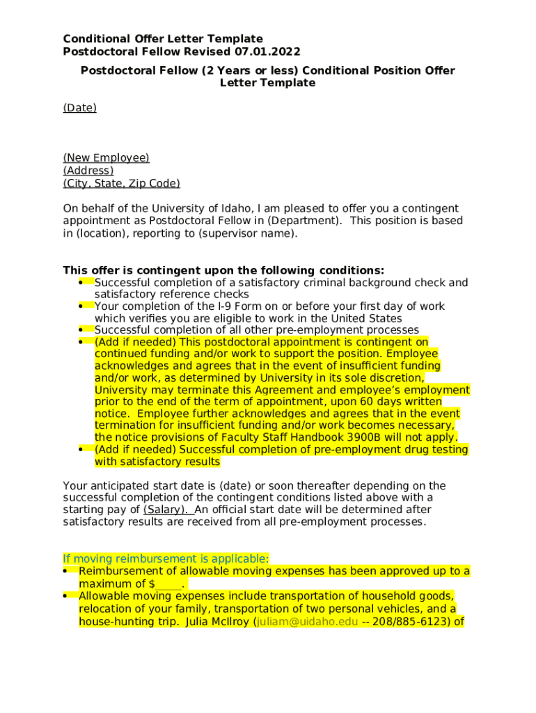 Postdoc Letter of Offer Template - University of Colorado Denver Doc ...