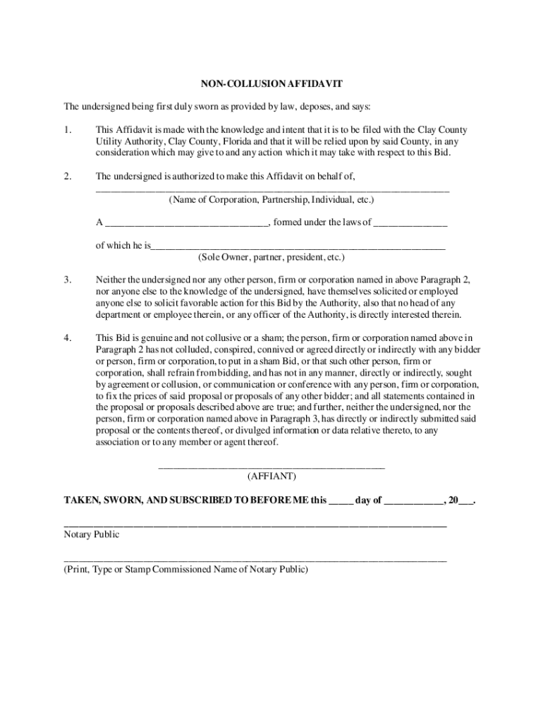 Fillable Online NON-COLLUSION AFFIDAVIT - New York State Department of Transportation Fax Email ...