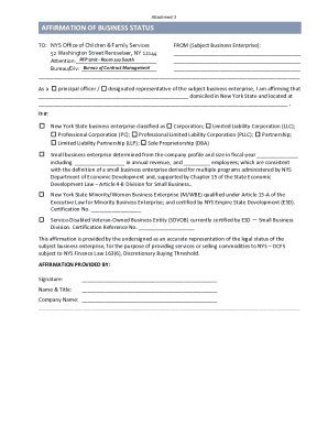 Fillable Online ocfs ny Attachment 3 AFFIRMATION OF BUSINESS STATUS ...