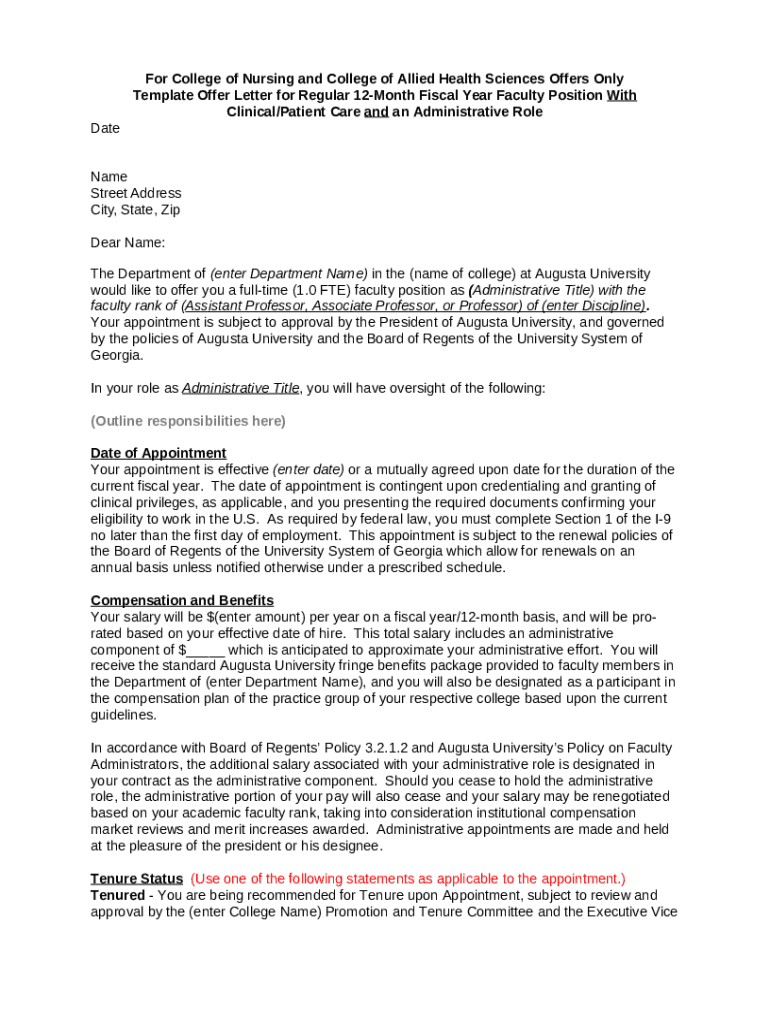 0 FTE) faculty position as (Administrative Title) with the faculty rank ...