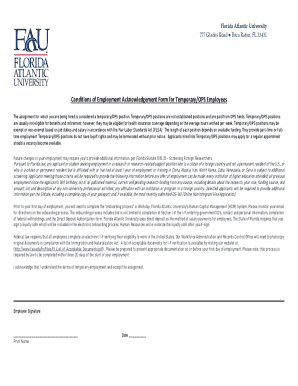 Fillable Online Conditions of Employment Acknowledgement Form for Temporary ... Fax Email Print ...