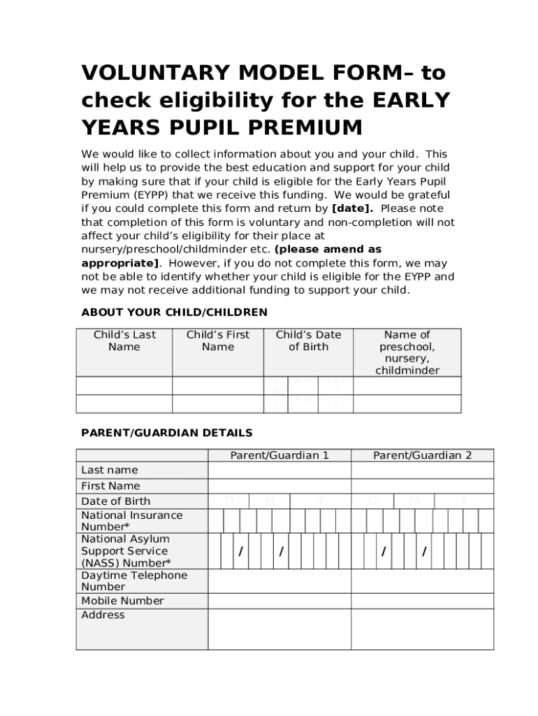 Early years pupil premium: model and letter for parents Doc Template ...