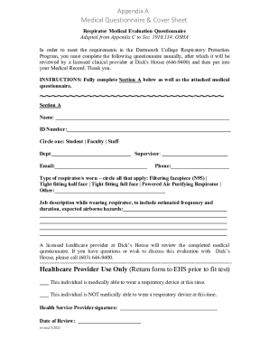 Fillable Online Respirator Medical Evaluation Questionnaire ...