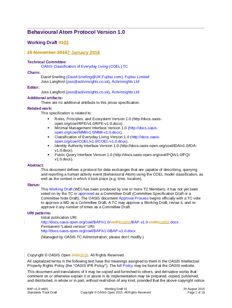 Classification of Everyday Living Version 1 - OASIS Doc Template | pdfFiller