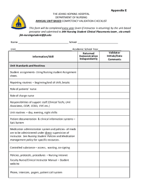 Fillable Online Appendix E. Annual Unit Based Competency Validation Checklist Fax Email Print ...