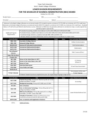 Fillable Online Jerry S. Rawls College of Business LOWER ... - Texas ...