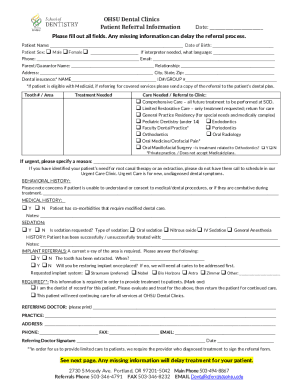 Fillable Online OHSU Dental Clinics Referral Form 2021 Fax Email Print - pdfFiller