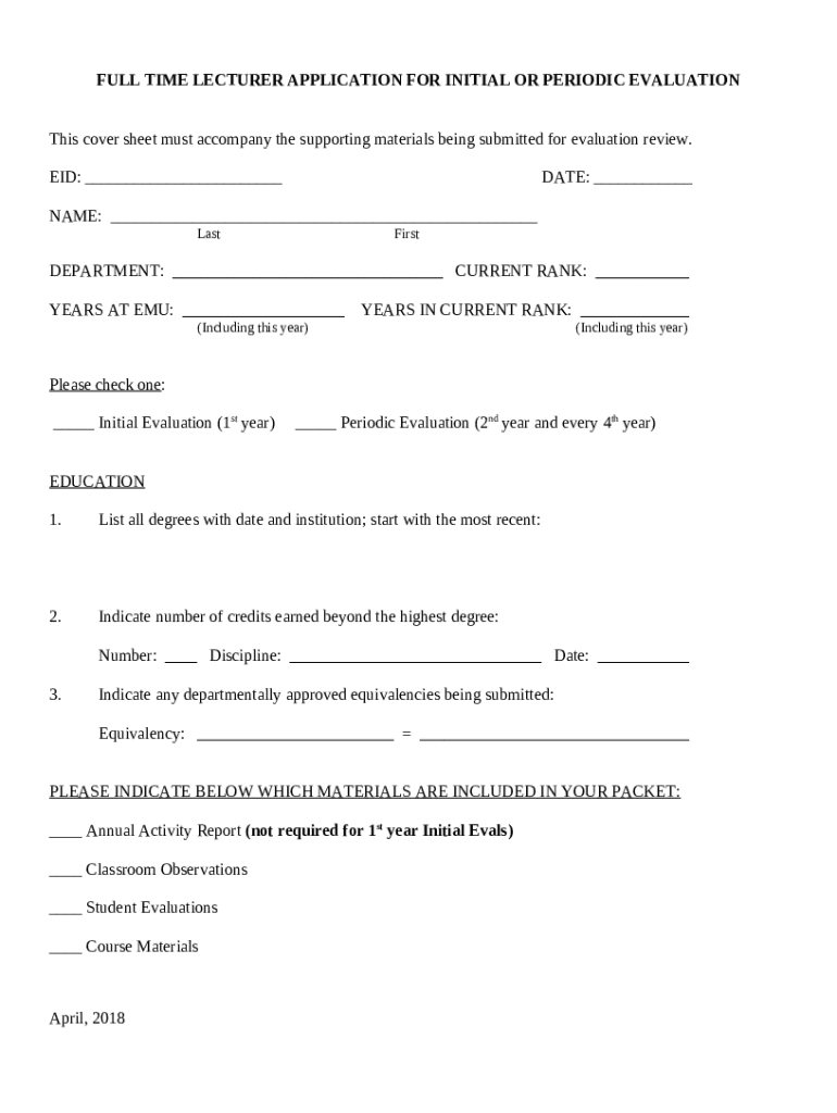 APPLICATION FOR FULL EVALUATION - Eastern Michigan University Doc ...