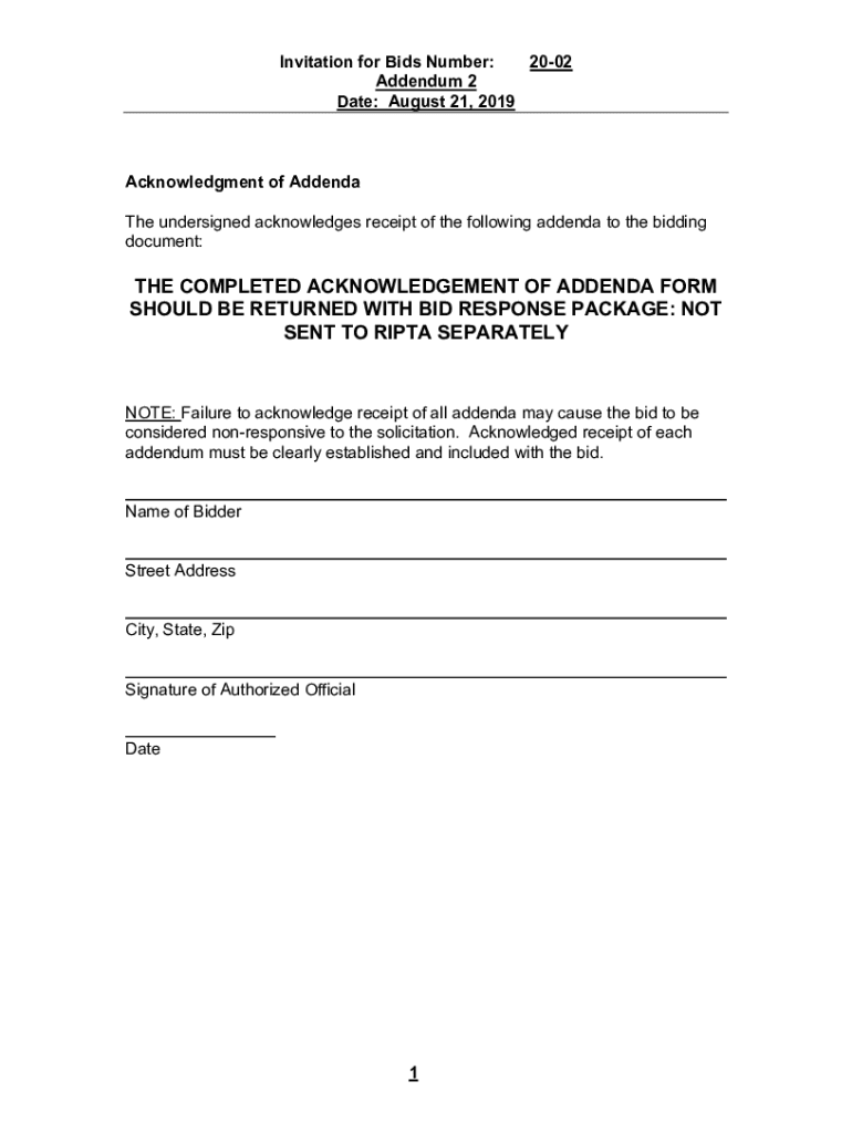 Fillable Online www.purchasing.ri.gov 20-02A2THE COMPLETED ACKNOWLEDGEMENT OF ADDENDA FORM ...