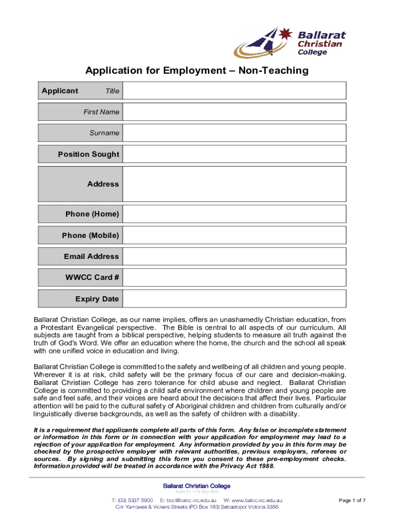 Fillable Online BalCC Employment Application Form - NON-TEACHING v3 Fax Email Print - pdfFiller
