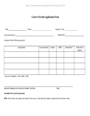 Fillable Online Course Override Application Form Fax Email Print ...