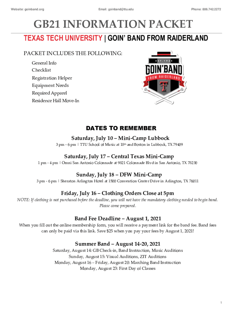 Fillable Online gb21 information packet - texas tech university goin ...