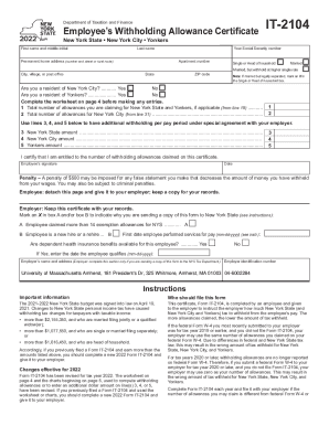 Fillable Online Tax WithholdingInternal Revenue ServiceForm IT-2104 ...