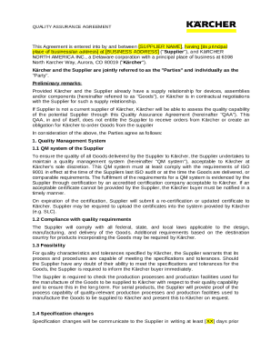 Supplier Quality Agreement Template - CCIntegration Doc Template ...