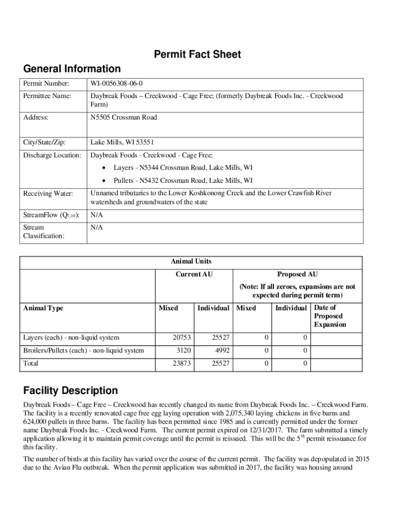 Fillable Online dnr wisconsin Permit Fact Sheet General Information - Wisconsin Department of ...