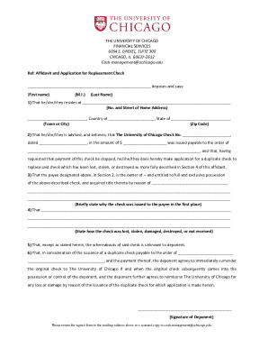 Fillable Online finserv uchicago Affidavit and Application for Replacement Check - Financial ...