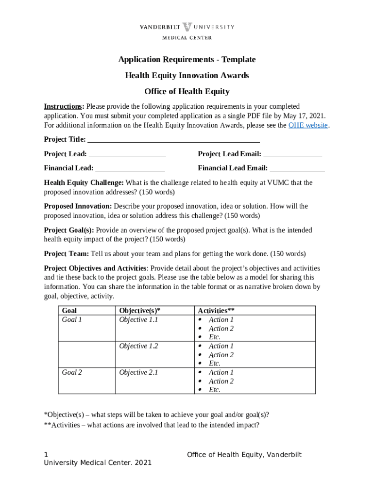 Application Requirements - Template Health Equity Innovation Awards ... Doc Template | pdfFiller