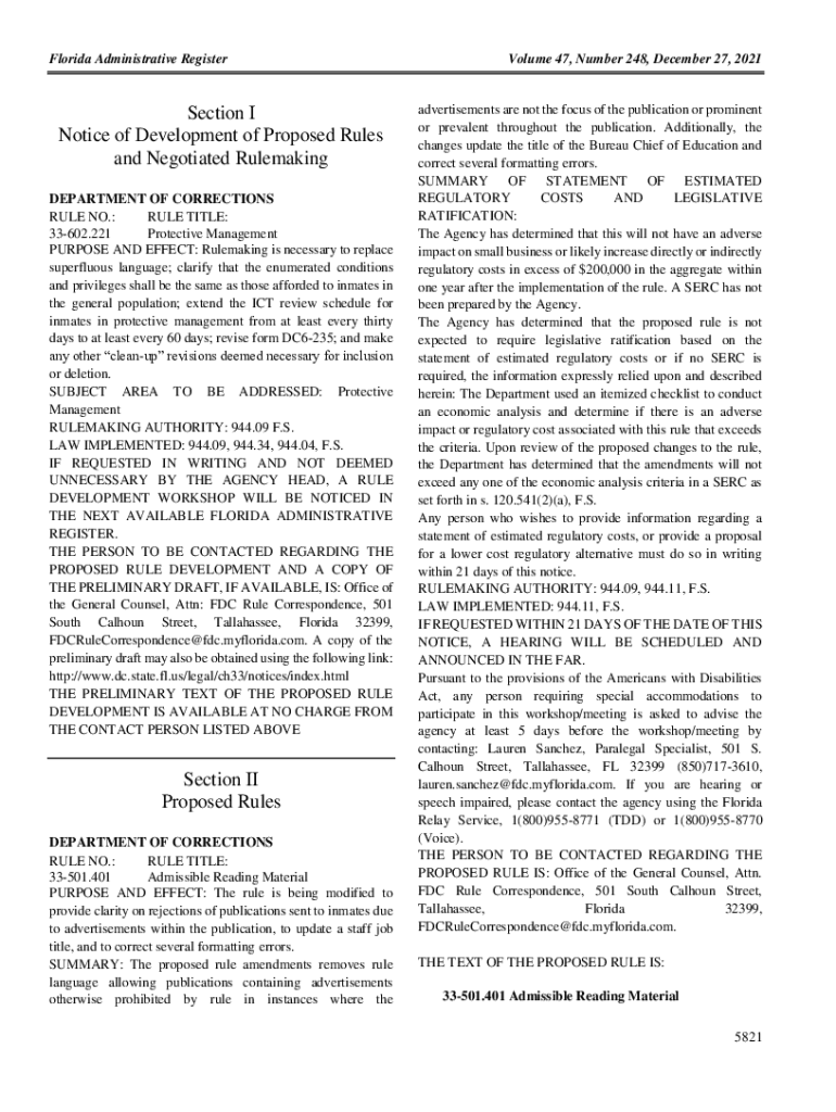 Fillable Online prod.fdc-wpws001.fdc.myflorida.comlegalch33NOTICE OF DEVELOPMENT OF RULEMAKING ...