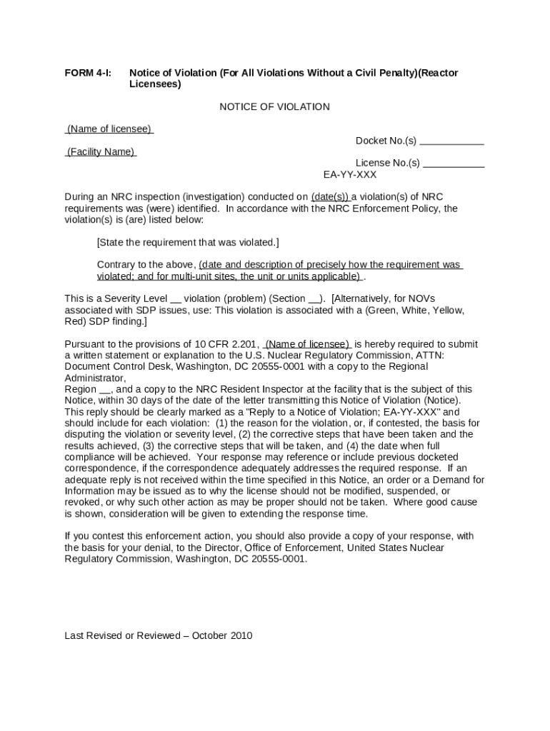 4-I: Notice of Violation (For All Violations Without a Civil ... Doc ...