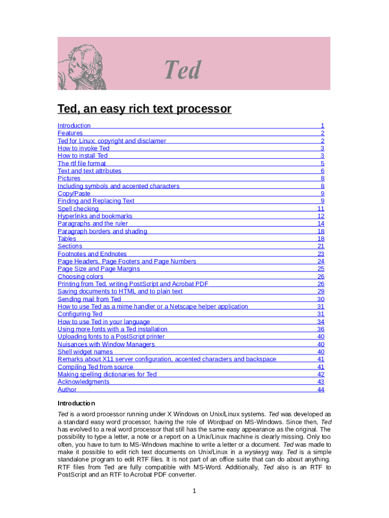 Ted, an easy Rich Text Processor for X Windows. Readme file for Ted, an ...